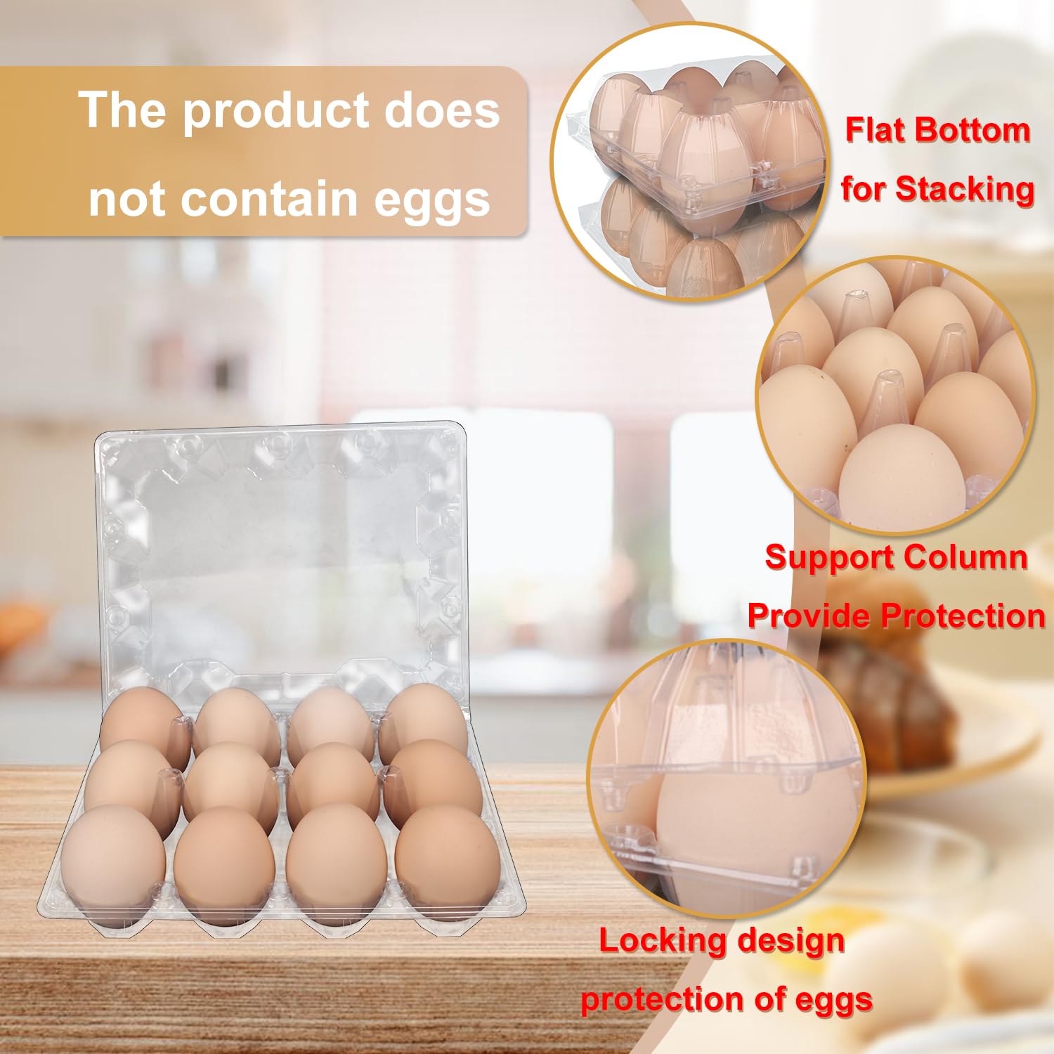 KUKLIPJIM 100 Pack Bulk Egg Cartons, Clear Plastic Chicken Egg Holders, Egg Tray Carton Holder for Home & Kitchen, Farm & Market Use, An Eco-Friendly Egg Storage Solution, 12 Grids(Medium Size)