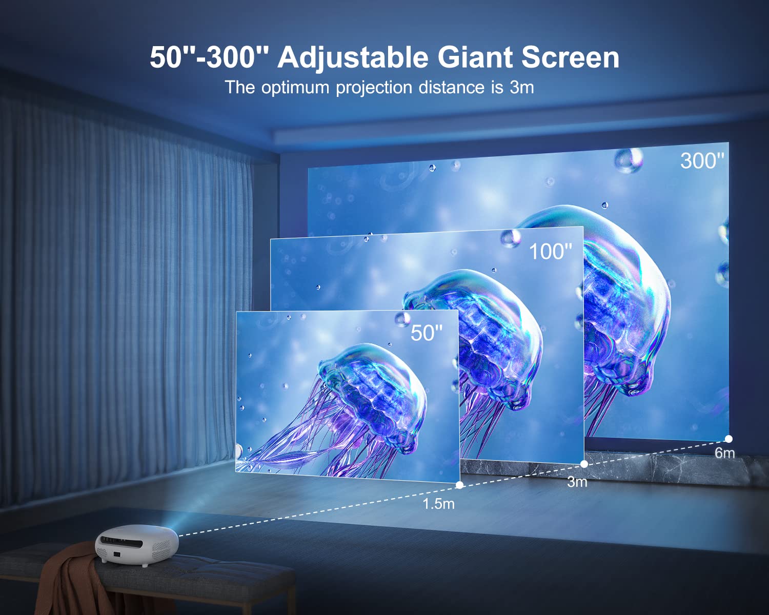 4K Projector with WiFi and Bluetooth 5.2, WiMiUS Newest P60 480 ANSI Lumens Portable Projector Dust Proof Supports 4P/4D Keystone, 50% Zoom, PPT, 200000H LED for Smartphone, Laptop, PS5, TV Stick