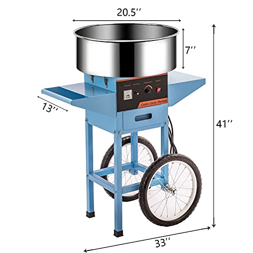 Commercial Cotton Candy Machine w/Cart Electric Cotton Candy Floss Maker - 110V for the Perfect Party Favor for Birthdays, School function, or Social Events.(Blue) (With wheels, BLUE)