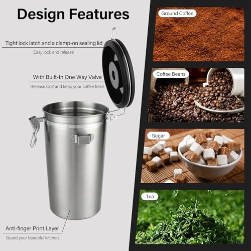 malmo 60oz/1.8L Food Containers 3-Piece, Airtight with Lid, Cups and Date Tracker Containers Set for Tea Coffee Beans Sugar Flour, Stainless Steel Kitchen Pantry Storage Counter, Silver