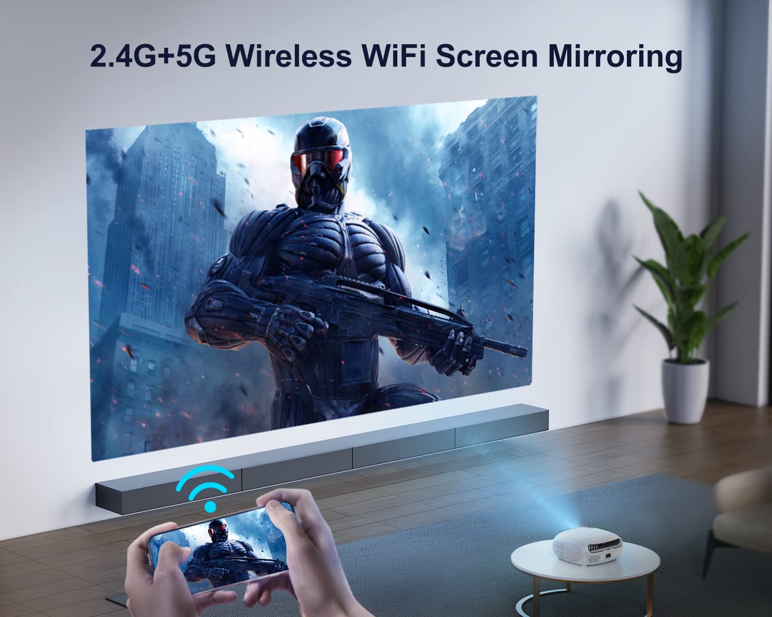 4K Projector with WiFi and Bluetooth 5.2, WiMiUS Newest P60 480 ANSI Lumens Portable Projector Dust Proof Supports 4P/4D Keystone, 50% Zoom, PPT, 200000H LED for Smartphone, Laptop, PS5, TV Stick