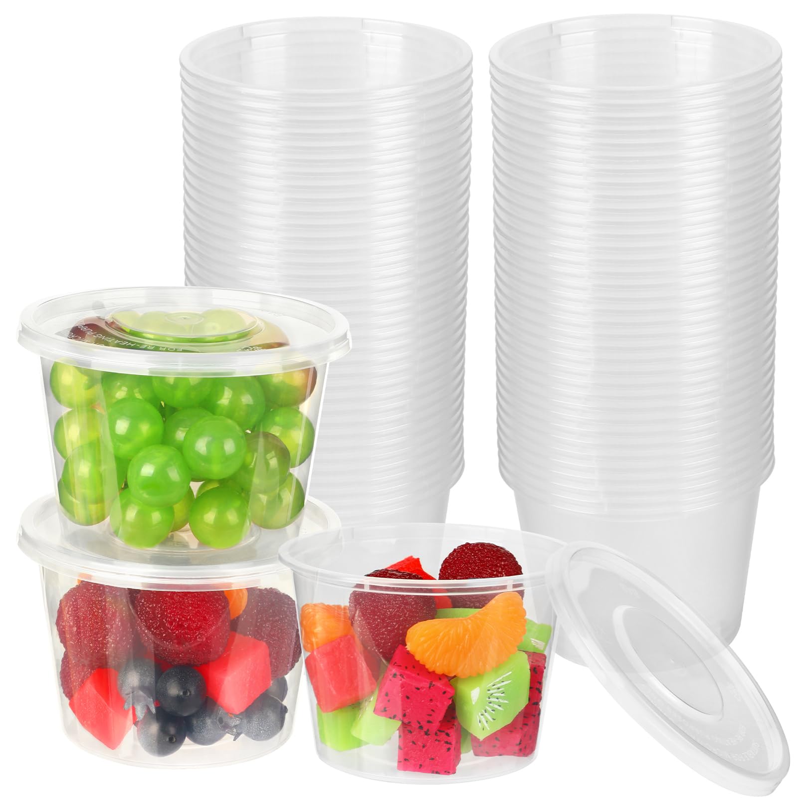 Augshy Deli Food Containers with Lids 12 oz, 40 Sets Food Storage Plastic Containers With Lids Reusable Plastic Containers Free for Soup, Salad, Dessert, Fruit, Meal Prep Leakproof and Microwave Safe
