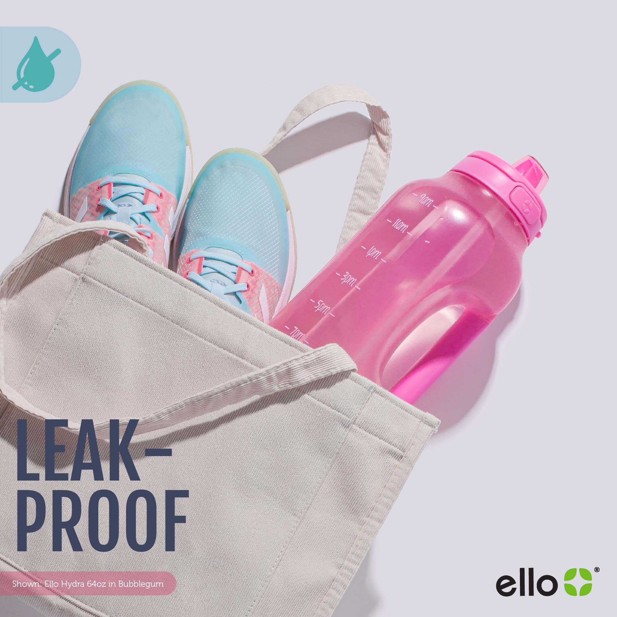Ello Hydra Half Gallon Jug with Time Marker & Handle for All Day Hydration & Silicone Straw with Locking, Leak Proof Lid BPA Free, Yucca, 64oz
