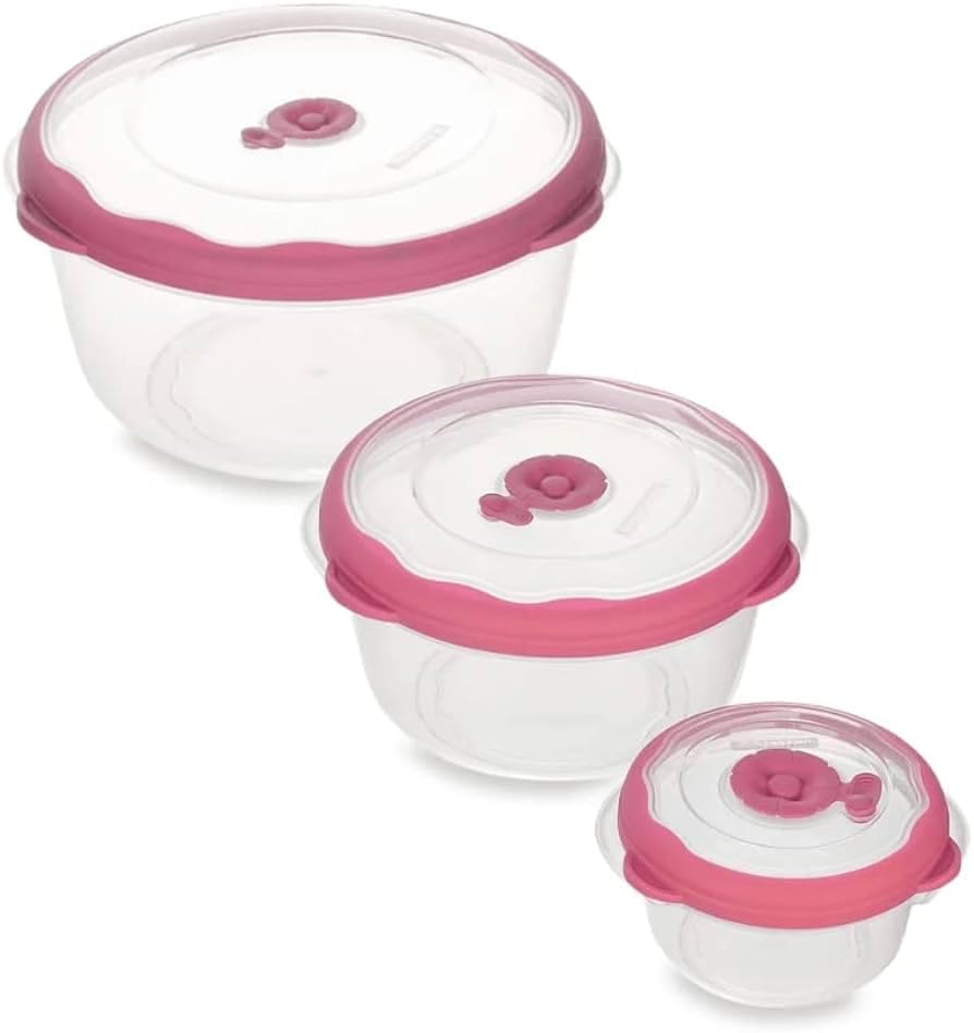 Tribello Plastic Freezer Food Storage Container with Lids Microwave/Dishwasher Safe Steam Vent/Air-Tight Lid Round Set of 3, 80/25 / 6 Oz