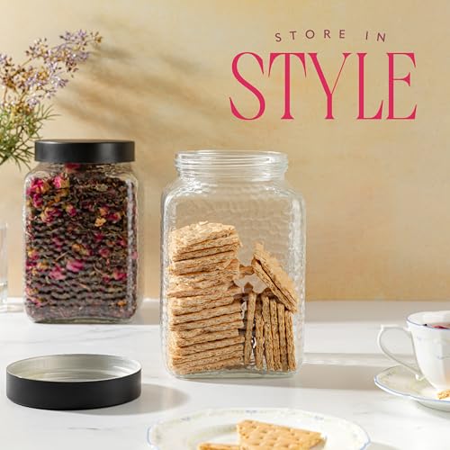 80oz Large Glass Kitchen Canister with Lid, Pantry & Countertop Organizing Storage Jar for Flour, Sugar, Coffee, Larger than Half Gallon Glass Container Set of 2 - Black Metal Lids