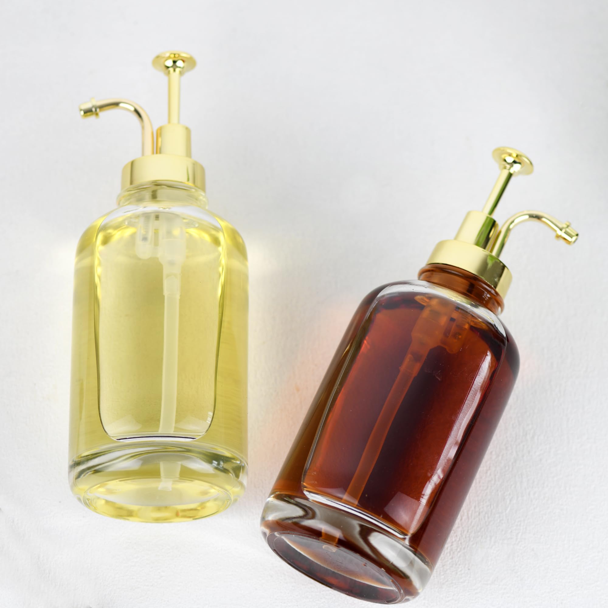 Hzxcuim 16.9 oz Syrup Dispenser with Pump, Syrup Bottle with Gold Pumps 2-Pack,Pump Glass Syrup Bottle, Coffee Syrup Dispenser for Coffee Bars (Gold-2pack)