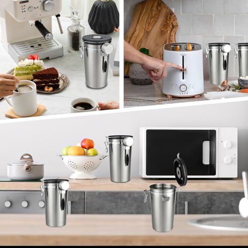 malmo 60oz/1.8L Food Containers 3-Piece, Airtight with Lid, Cups and Date Tracker Containers Set for Tea Coffee Beans Sugar Flour, Stainless Steel Kitchen Pantry Storage Counter, Silver