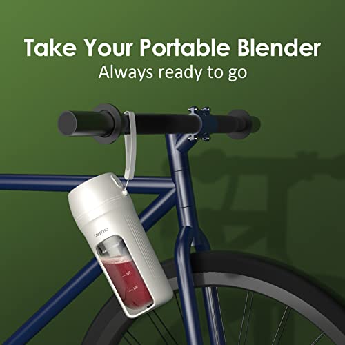 GREECHO Portable Blender, One-handed Drinking Mini Blender for Shakes and Smoothies, 12 oz Personal Blender with Rechargeable USB, Made with BPA-Free Material Portable Juicer, Cream White