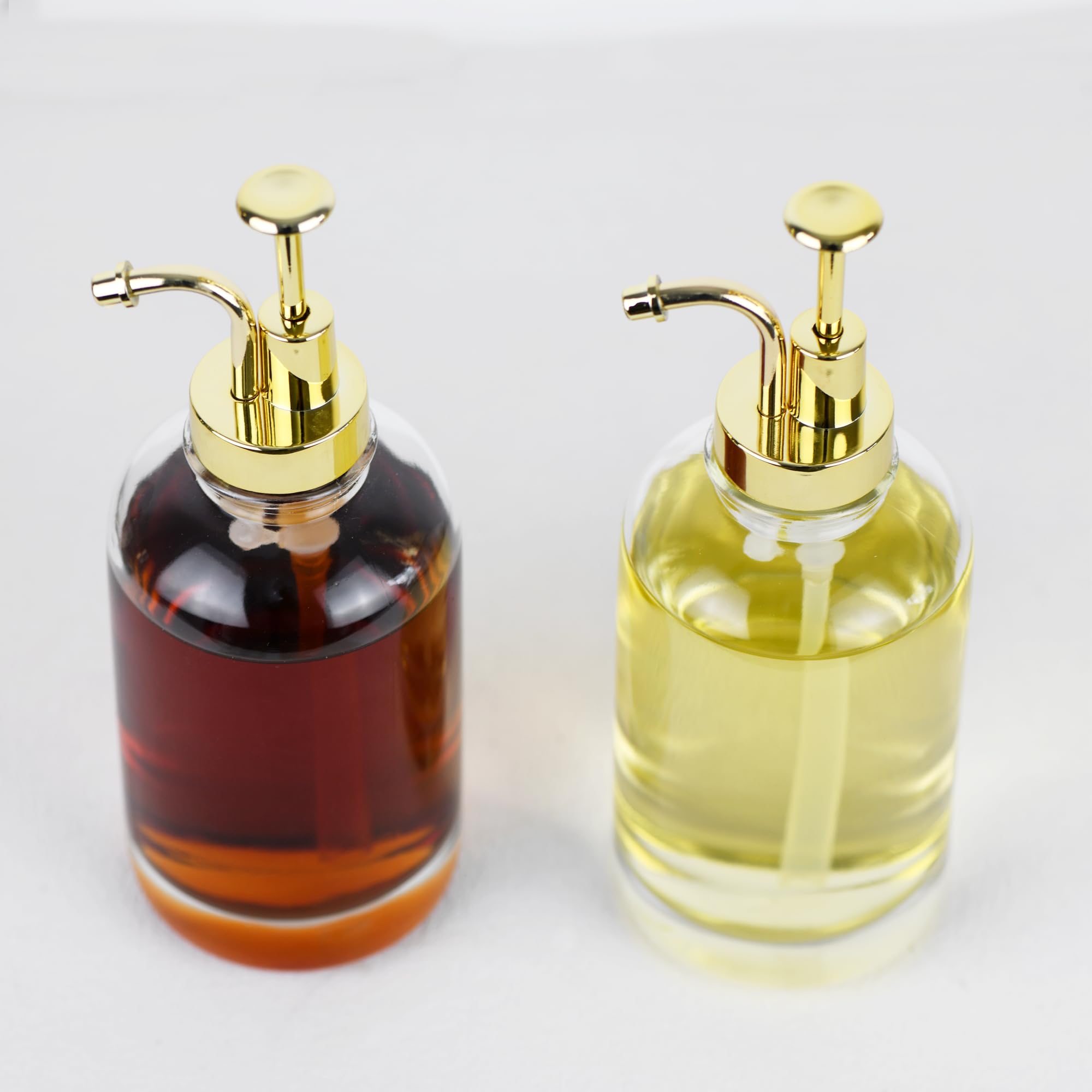 Hzxcuim 16.9 oz Syrup Dispenser with Pump, Syrup Bottle with Gold Pumps 2-Pack,Pump Glass Syrup Bottle, Coffee Syrup Dispenser for Coffee Bars (Gold-2pack)