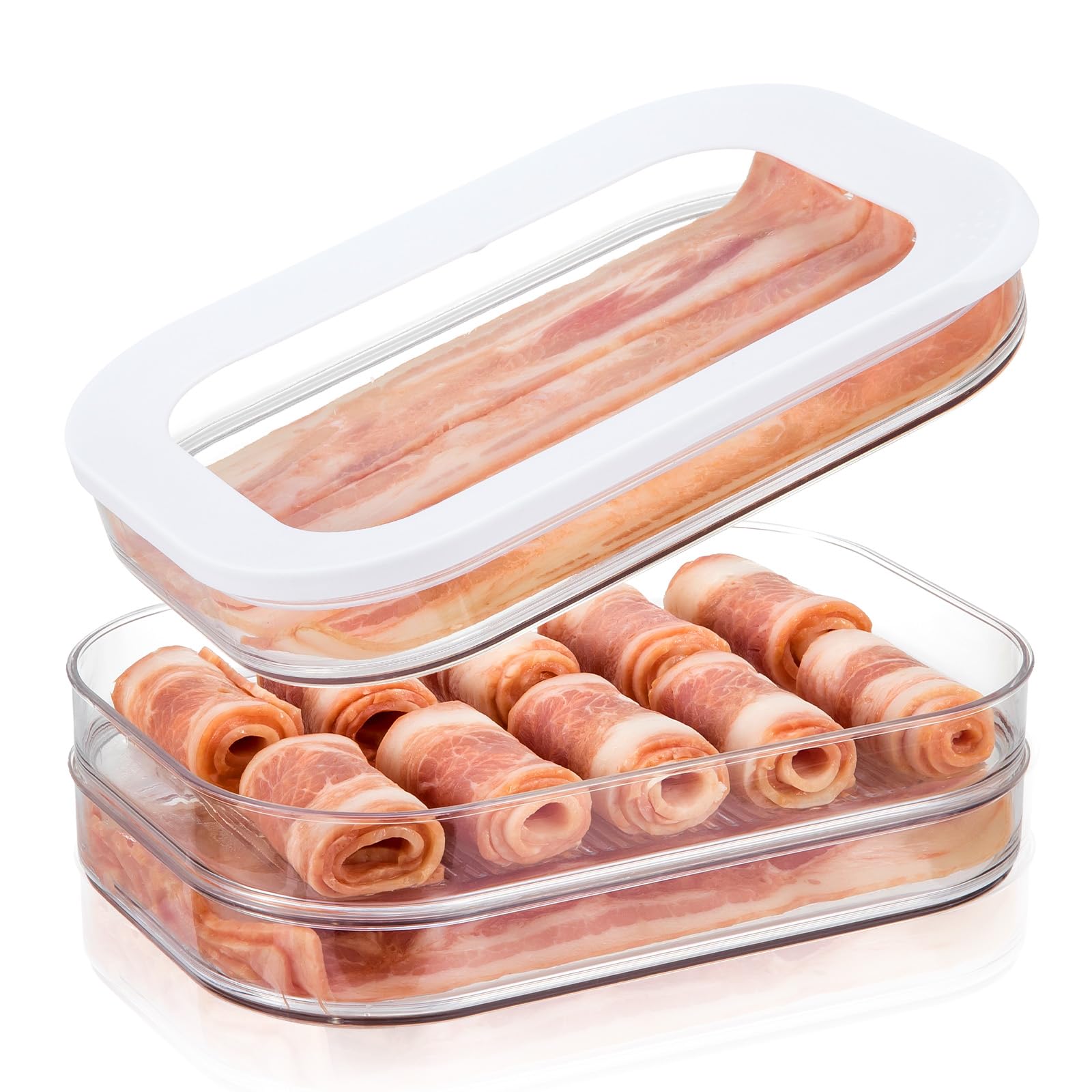 PARBEE Bacon Container for Fridge, 3 Layers Deli Meat Container, Stackable Cheese and Cold Cuts Holder Food Storage Box with Lid for Refrigerator