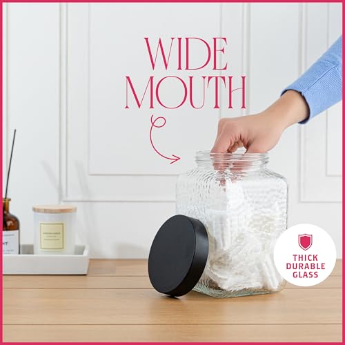 80oz Large Glass Kitchen Canister with Lid, Pantry & Countertop Organizing Storage Jar for Flour, Sugar, Coffee, Larger than Half Gallon Glass Container Set of 2 - Black Metal Lids