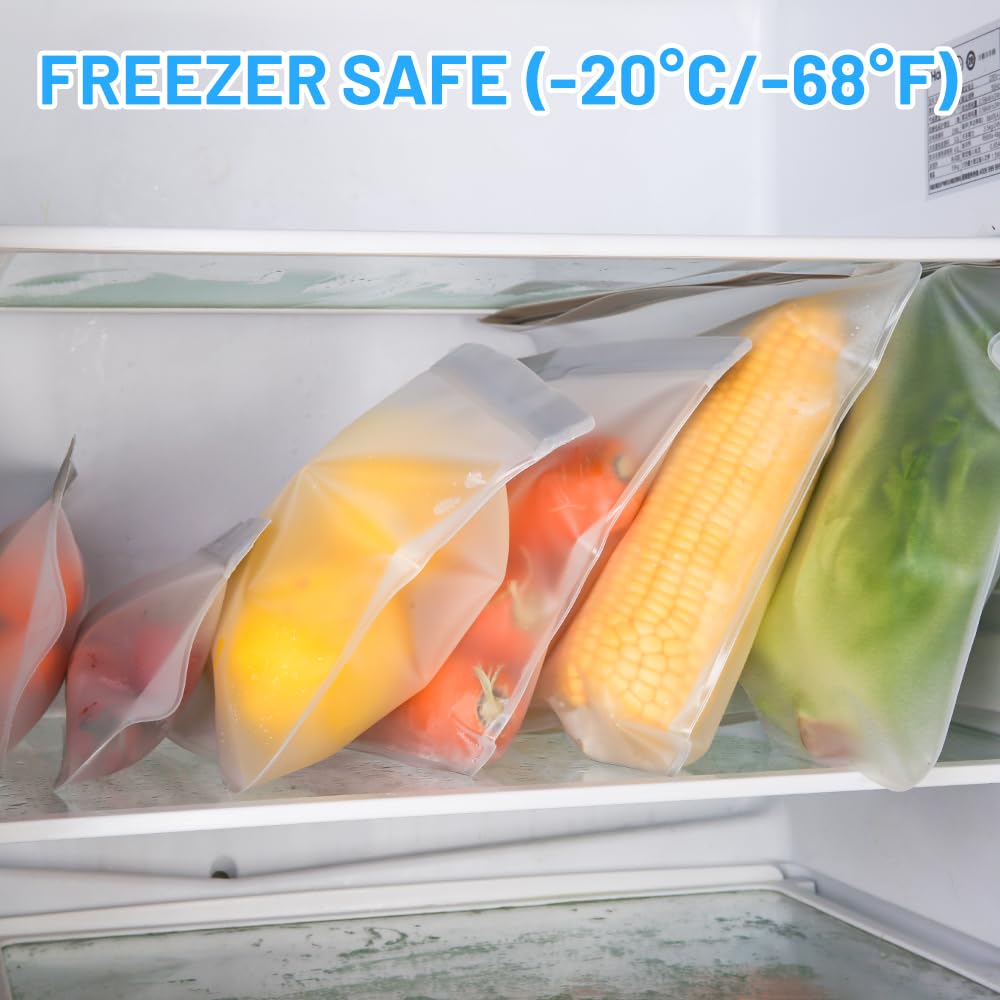 CIVJET 6 Pack Reusable Gallon Freezer Bags, Dishwasher Safe, BPA Free, Silicone, Zipper Closure, Red, Green, Food Storage
