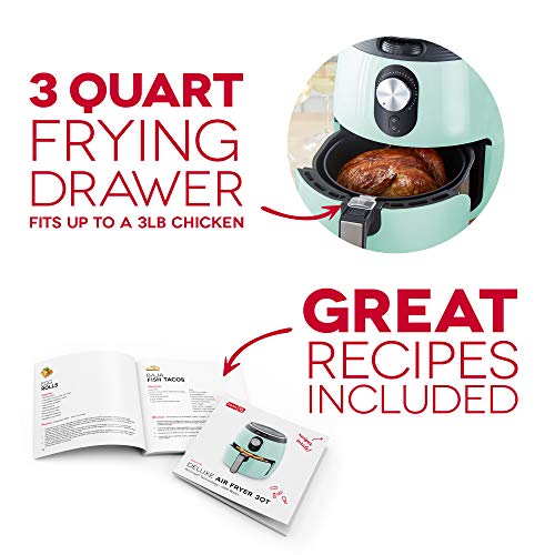 Dash Deluxe Electric Air Fryer + Oven Cooker with Temperature Control, Non-stick Fry Basket, Recipe Guide + Auto Shut off Feature, 1200-Watt, 3 Quart - Aqua