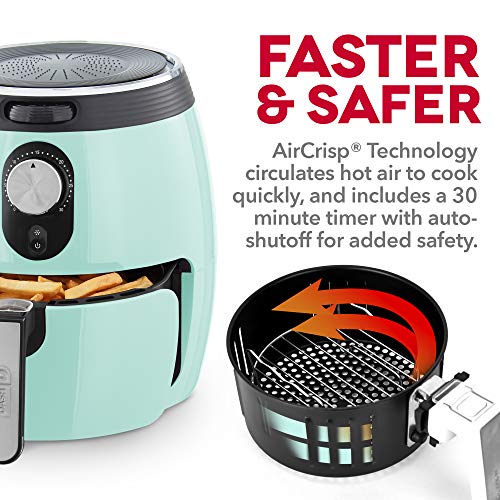 Dash Deluxe Electric Air Fryer + Oven Cooker with Temperature Control, Non-stick Fry Basket, Recipe Guide + Auto Shut off Feature, 1200-Watt, 3 Quart - Aqua