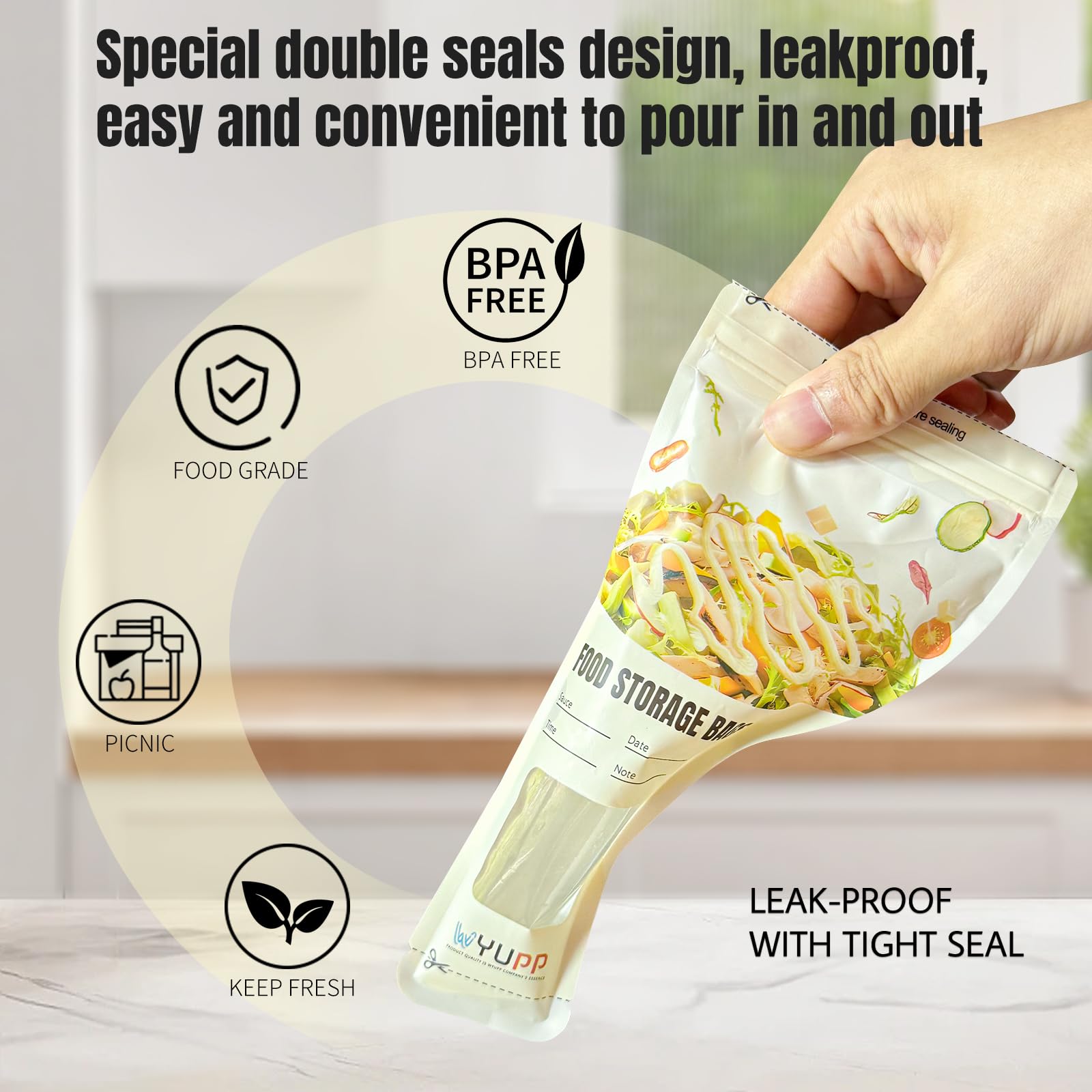 48 Pack Salad Dressing Container to Go, 3.5oz Small Disposable Food Storage Bag, Yogurt Applesauce Pouch, Snack Sauce Condiment Container, Nut Fruit Puree Storage Zipper Pouch for Lunch Boxes Picnics