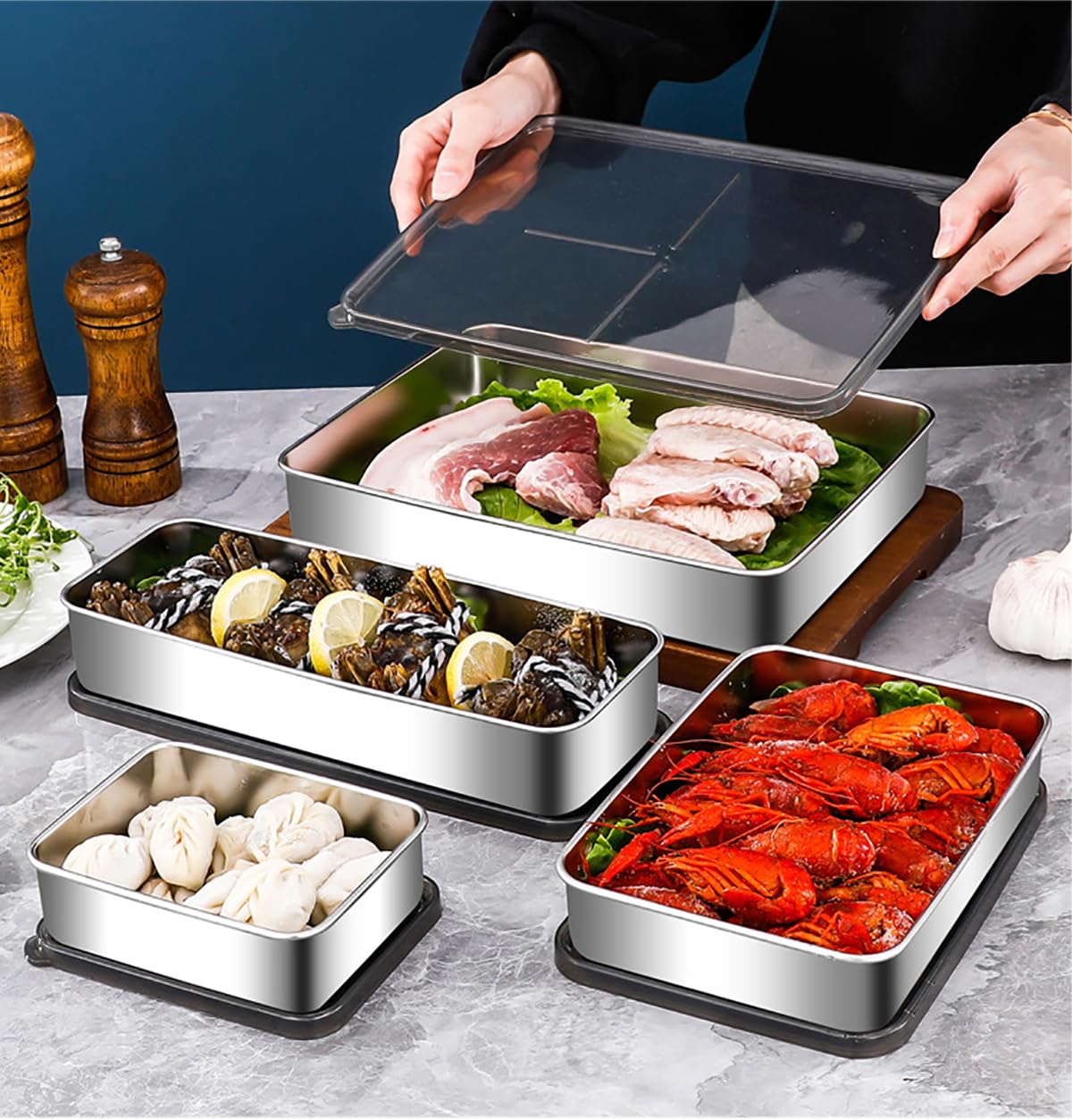 Alunsito 2 Pcs Deli Meat Container Bacon Container Long Deli Meat Storage Box with Airtight Lids Stackable Food Storage Containers for Refrigerator, Saving Lunch Ham, Spaghetti, Asparagus, Celery