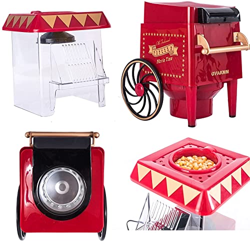 GVAKMM Retro Cart Popcorn Machine Hot Air Popcorn Maker Home Protable Popcorn popper Machine For Party Movie Night and Birthday Gift