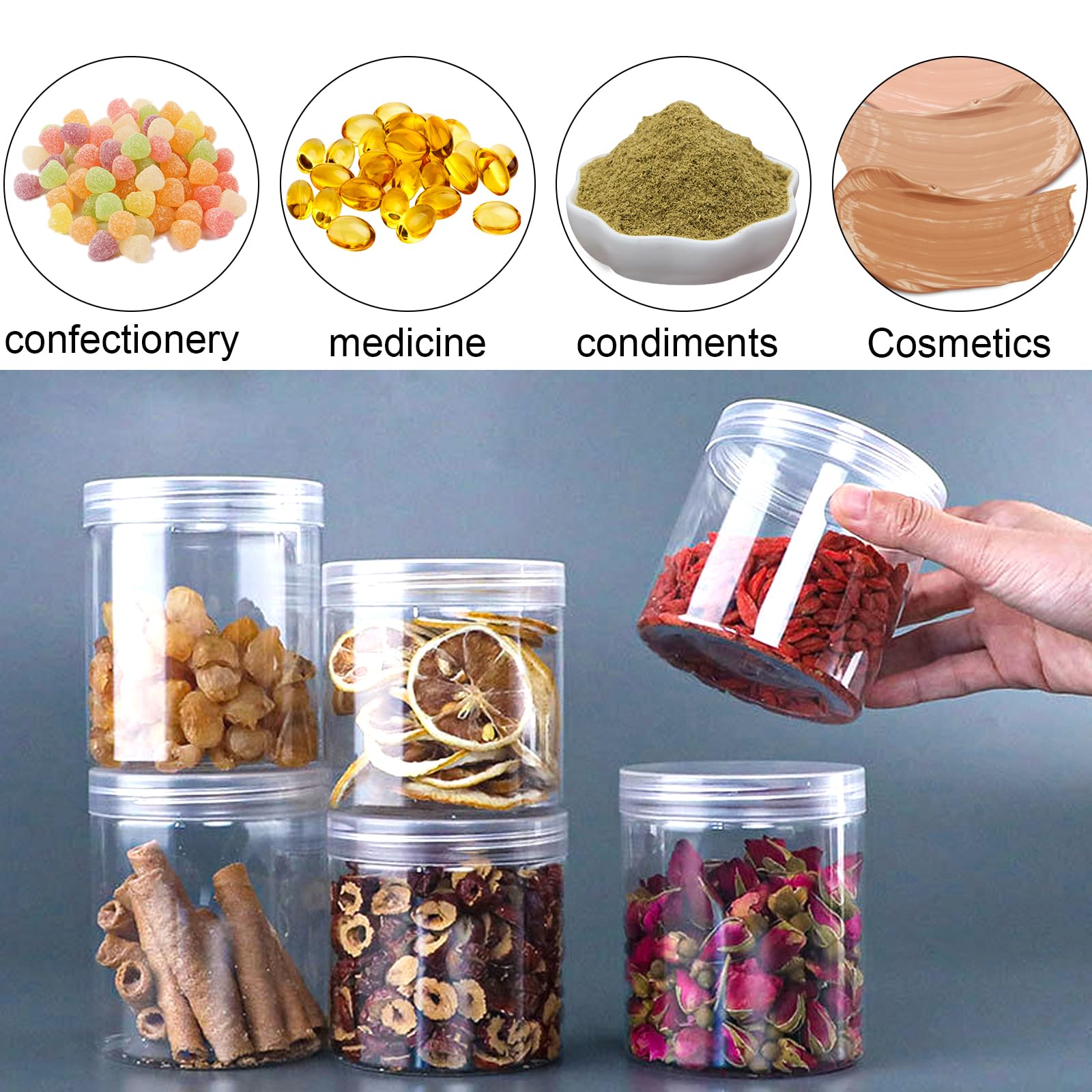 12 Pcs 16 oz Clear Plastic Jars with Ribbed Lids Wide Mouth Food Plastic Jars Airtight Paint Storage Containers for Beauty Products,Kitchen & Household Storage (Clear Lids)