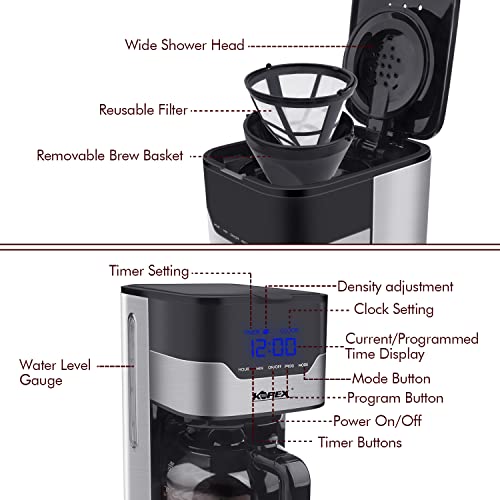 Korex Smart Coffee Maker, 1.5L Drip Filter Coffee Machine Easy Programmable Connectivity with APP Alexa Glass Carafe Reusable Filter Anti-Drip Function Boil-Dry Protection 900W