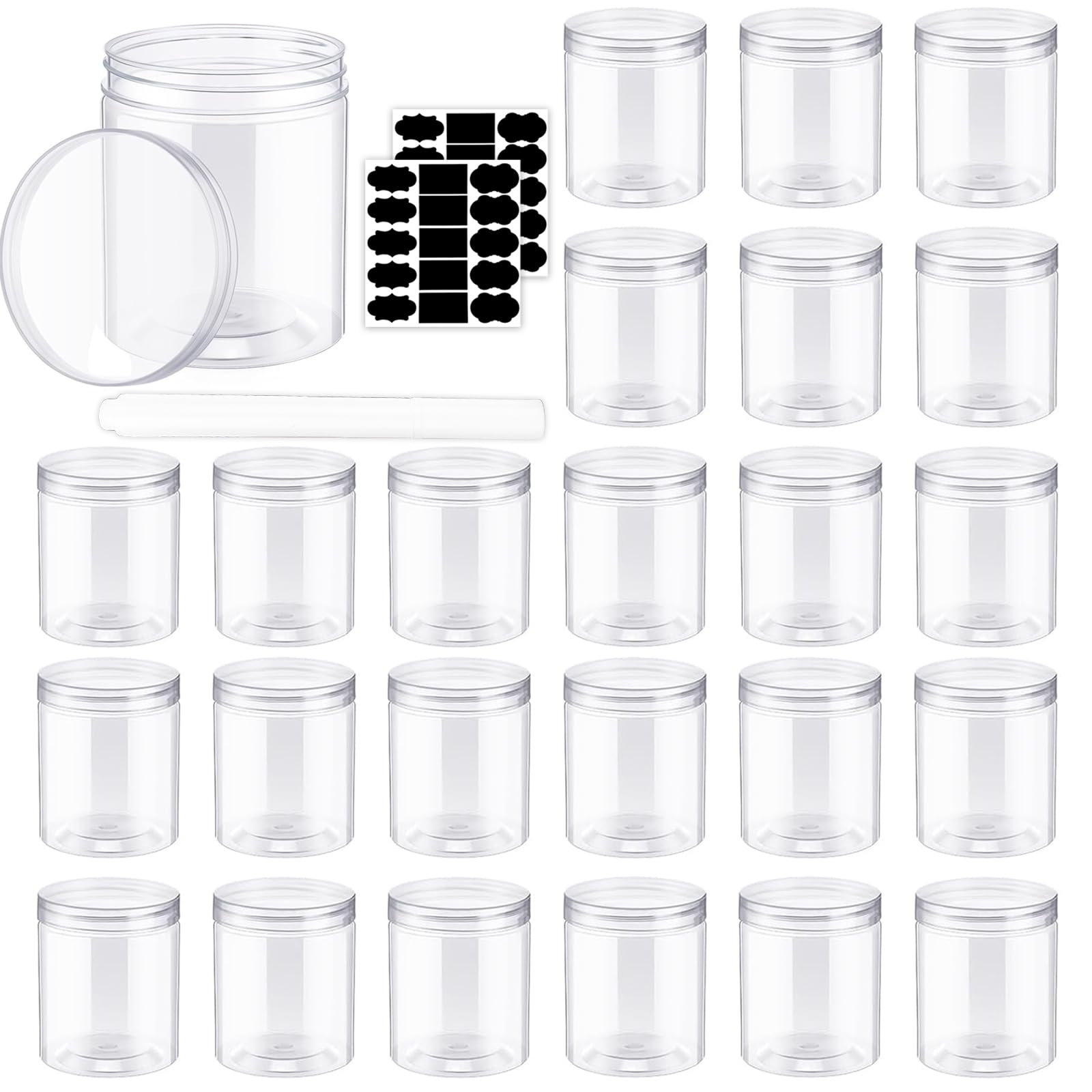 12 Pcs 16 oz Clear Plastic Jars with Ribbed Lids Wide Mouth Food Plastic Jars Airtight Paint Storage Containers for Beauty Products,Kitchen & Household Storage (Clear Lids)