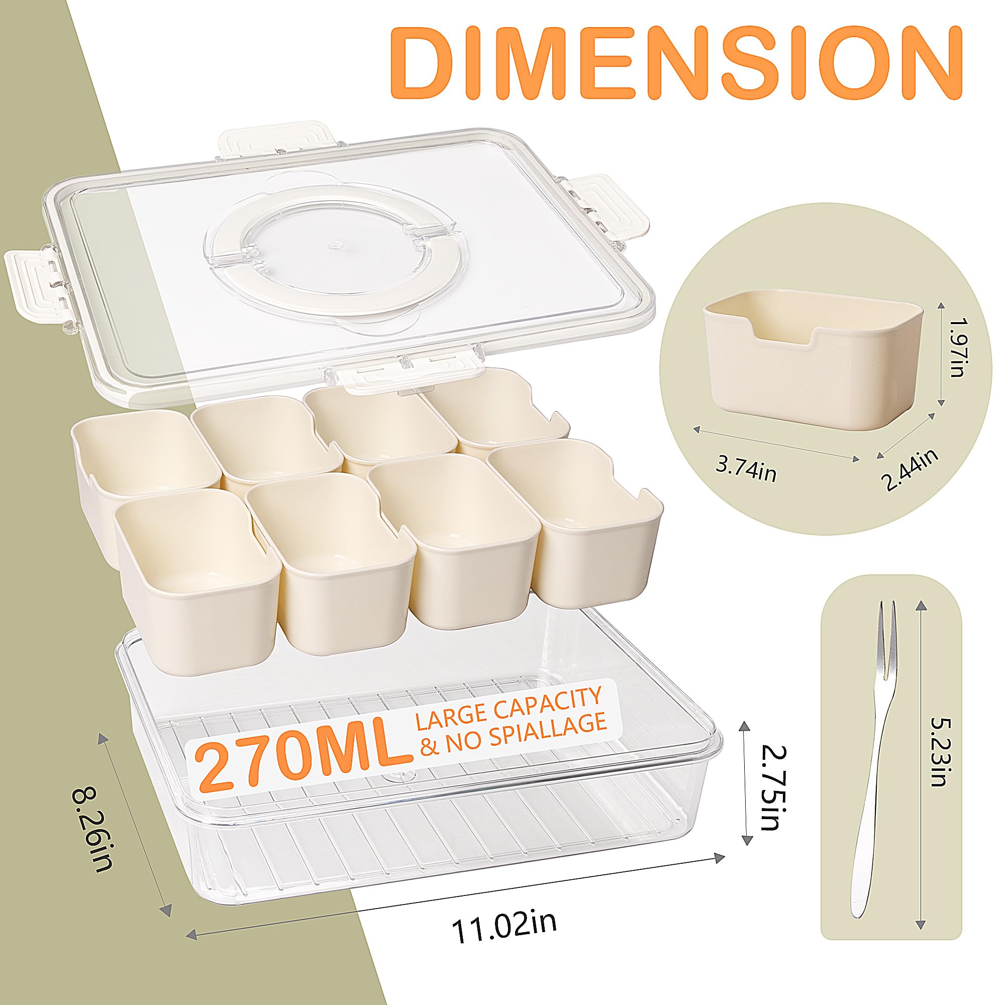 Farest Divided Veggie Tray with Lid and Handle,Portable 8 Compartment Serving Tray with Dividers,Snack Containers,Snack Box for Food,Veggie, Condiments,Candy,Nuts,Picnic,Parties,2 Pack