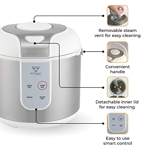 Buffalo Classic Rice Cooker with Clad Stainless Steel Inner Pot (5 cups) - Electric Rice Cooker for White/Brown Rice, Grain - Easy-to-clean, Non-Toxic & Non-Stick, Auto Warmer