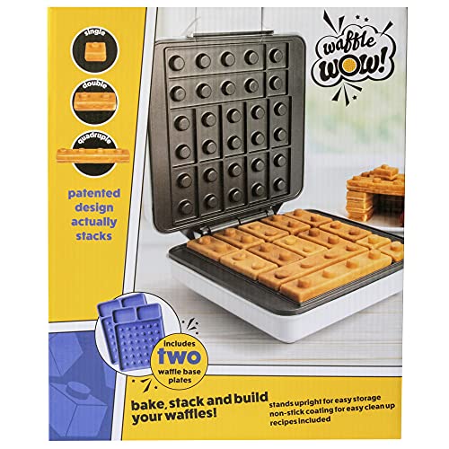 Building Brick Electric Waffle Maker with 2 Construction Eating Plates- Cook Fun, Buildable Waffles or Pancakes in Minutes- Revolutionize Breakfast for Kids, Adults- Stack & Build on Serving Dishes