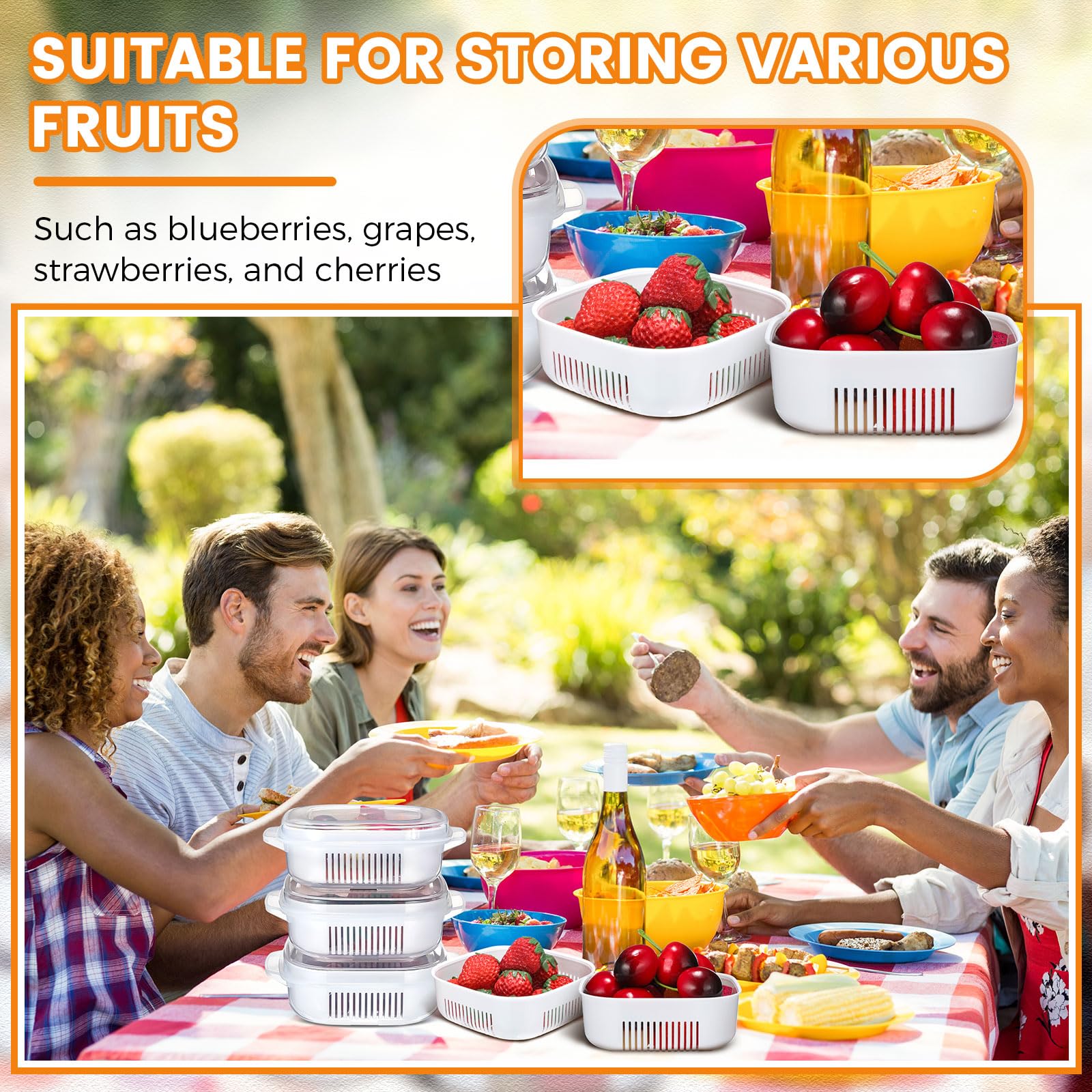 SiliFine 12 Pack Fruit Storage Containers for Fridge 5.9 Inches Berry Containers with Lids Removable Drain Colanders Fruit Washing and Storage Containers Keep Fruits Vegetables Fresh Longer