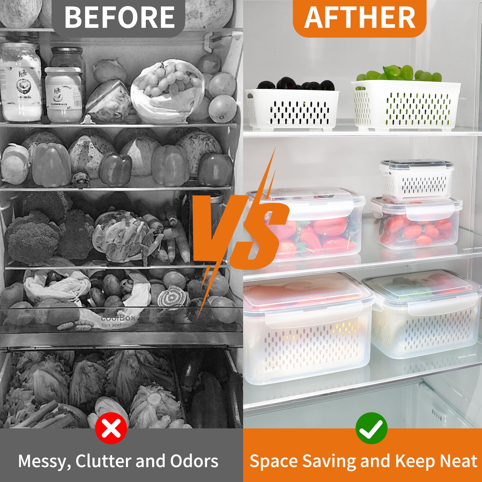 5 Pack Fruit Storage Containers for Fridge: Large Produce Containers with Removable Colander, Veggie Berry Storage Containers for Refrigerator, Dishwasher & Microwave Safe Keep Vegetable Food Fresh