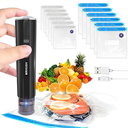 Handheld Vacuum Sealer for Food, Upgrade Rechargeable Mini Automatic Food Vacuum Sealer Machine with 12Pcs Reusable Sous Vide Bags for Fresh & Save