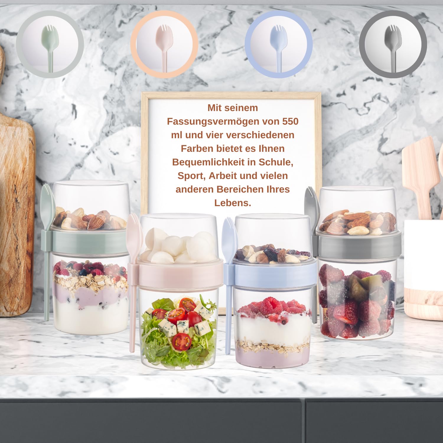 IDOBY Yogurt Containers with Lids 22 Oz, Take'n Go Breakfast Cups, Meal Prep Container, Parfait Cups with Lids, Cereal Storage Jars with Lids for Oatmeal Containers, Reusable Cups