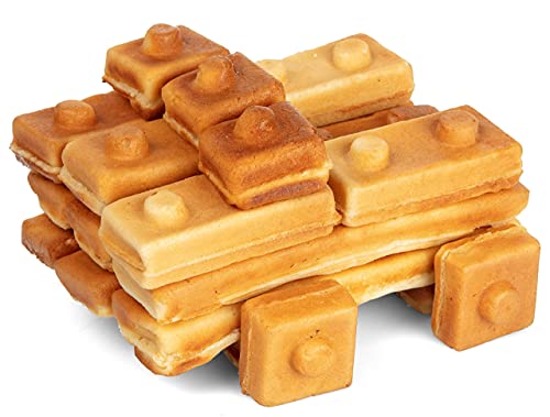 Building Brick Electric Waffle Maker with 2 Construction Eating Plates- Cook Fun, Buildable Waffles or Pancakes in Minutes- Revolutionize Breakfast for Kids, Adults- Stack & Build on Serving Dishes