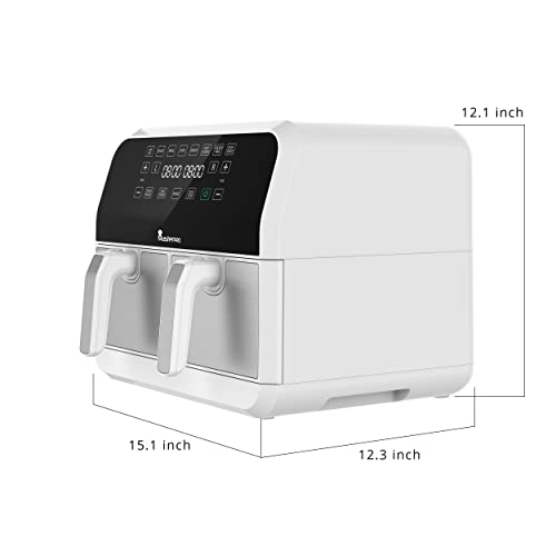 MasterPRO - Dual Air Fryer - 8.4 Quart Capacity with Two Frying Baskets - Two Non Stick Crisper Racks - Holds up to 7.5 Pounds of Food - 1700 Watts - 8 Pre-Programmed Settings