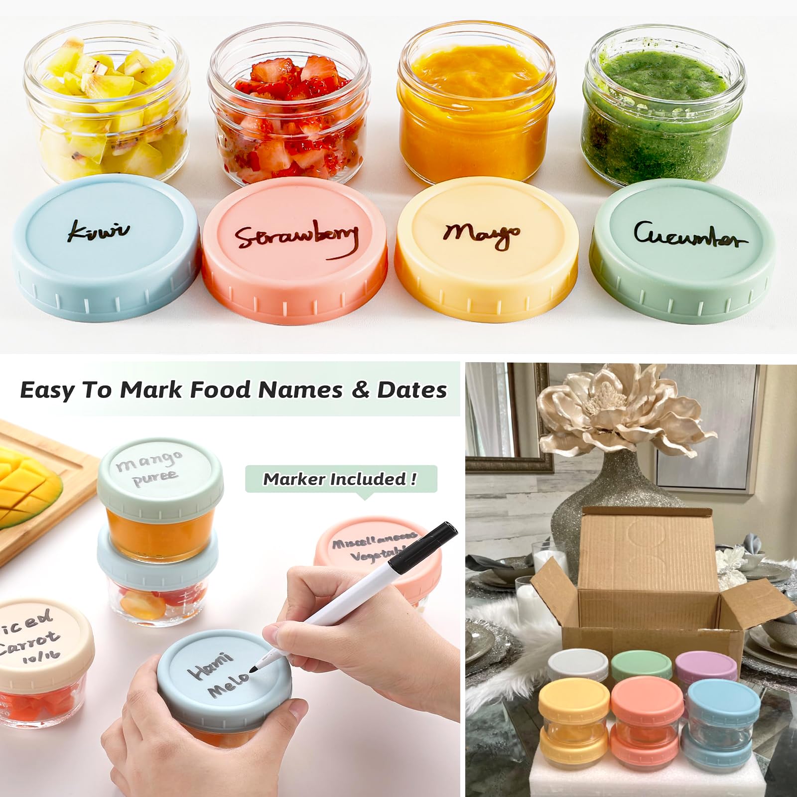 6Pack2.7oz Glass Salad Dressing Container To Go,Small Glass Containers With Lids,Reusable and Leakproof Dipping Sauce Cups Set,Salad Dressing Container Lunch Box Work Trip,With brush,Liquid Chalk Pen