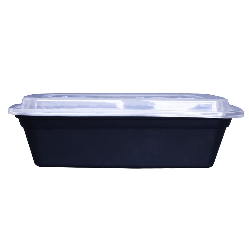 Generic 38 OZ Rectangular Plastic Container With Lid Combo Pack - 24 Sets, Black, LH-C38