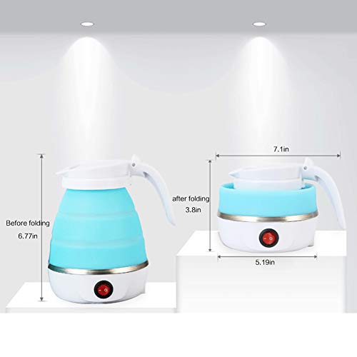Travel Kettle Foldable Electric Travel Tea Kettle Food Grade Silicone Collapsible Water Boiler for Coffee Tea etc,Easy for Storage with Separable Power Cord and Handle Boil Dry Protection (blue)