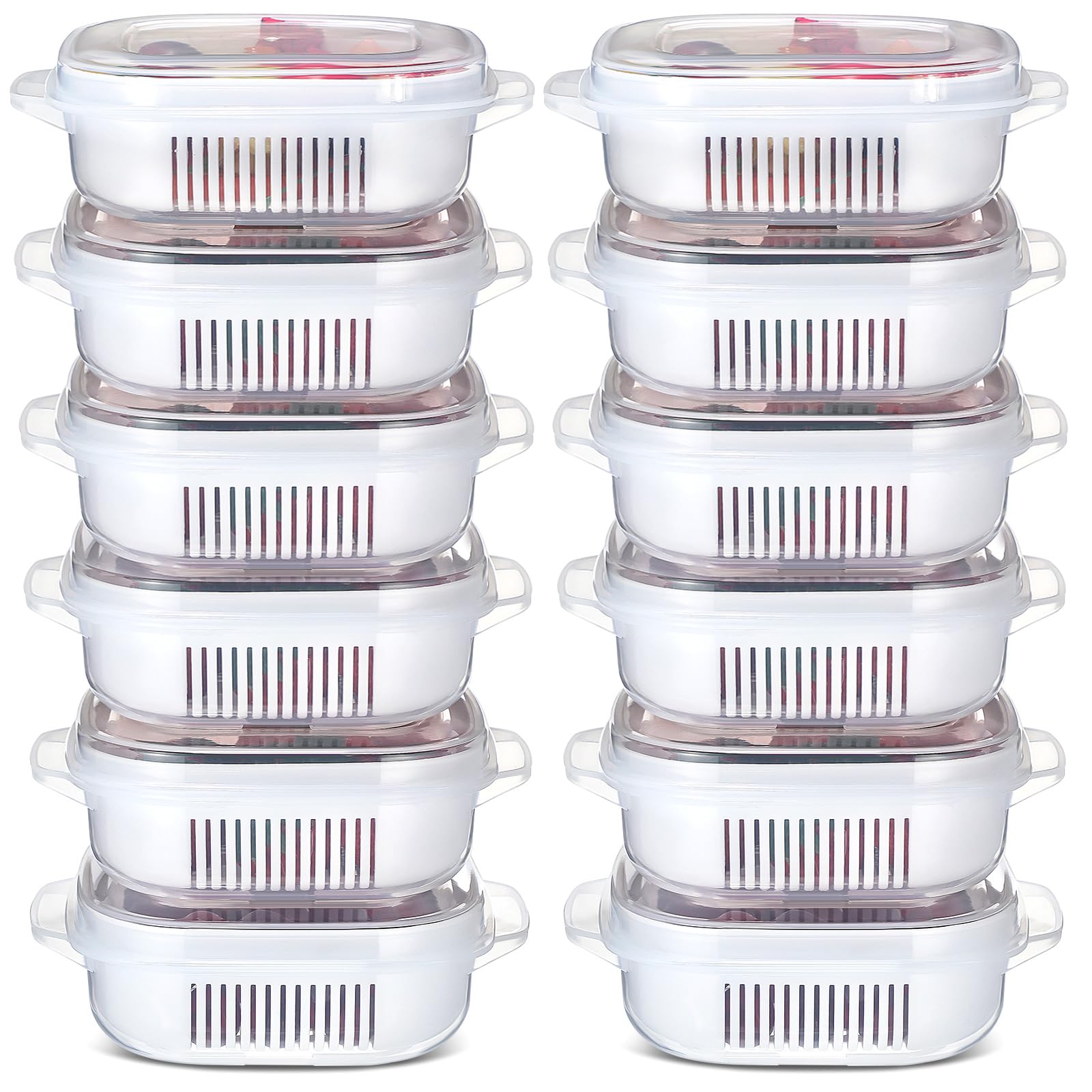 SiliFine 12 Pack Fruit Storage Containers for Fridge 5.9 Inches Berry Containers with Lids Removable Drain Colanders Fruit Washing and Storage Containers Keep Fruits Vegetables Fresh Longer