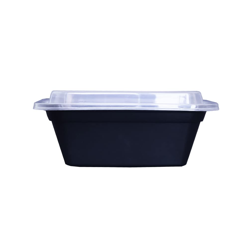 Generic 38 OZ Rectangular Plastic Container With Lid Combo Pack - 24 Sets, Black, LH-C38