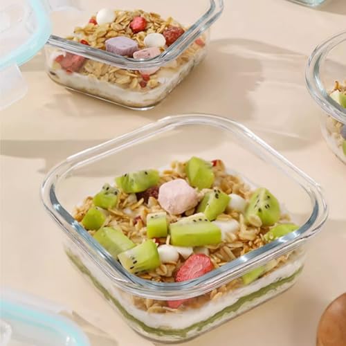 ATRDTO 6 Pieces Square Glass Food Storage Containers with Lids, Meal Prep Containers for Food Storage, BPA Free & Leak Proof (3 lids & 3 Containers)