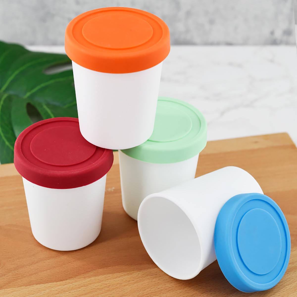 Alunsito 4 Pack Ice Cream Containers for Homemade Ice Cream Leak-Free Ice Cream Tubs with Lids Reusable Ice Cream Storage Cases for Freezer
