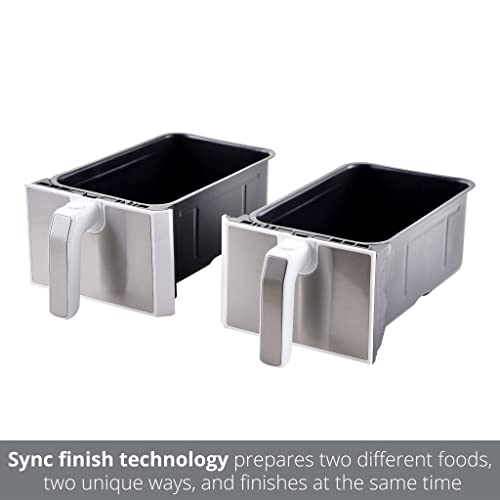 MasterPRO - Dual Air Fryer - 8.4 Quart Capacity with Two Frying Baskets - Two Non Stick Crisper Racks - Holds up to 7.5 Pounds of Food - 1700 Watts - 8 Pre-Programmed Settings