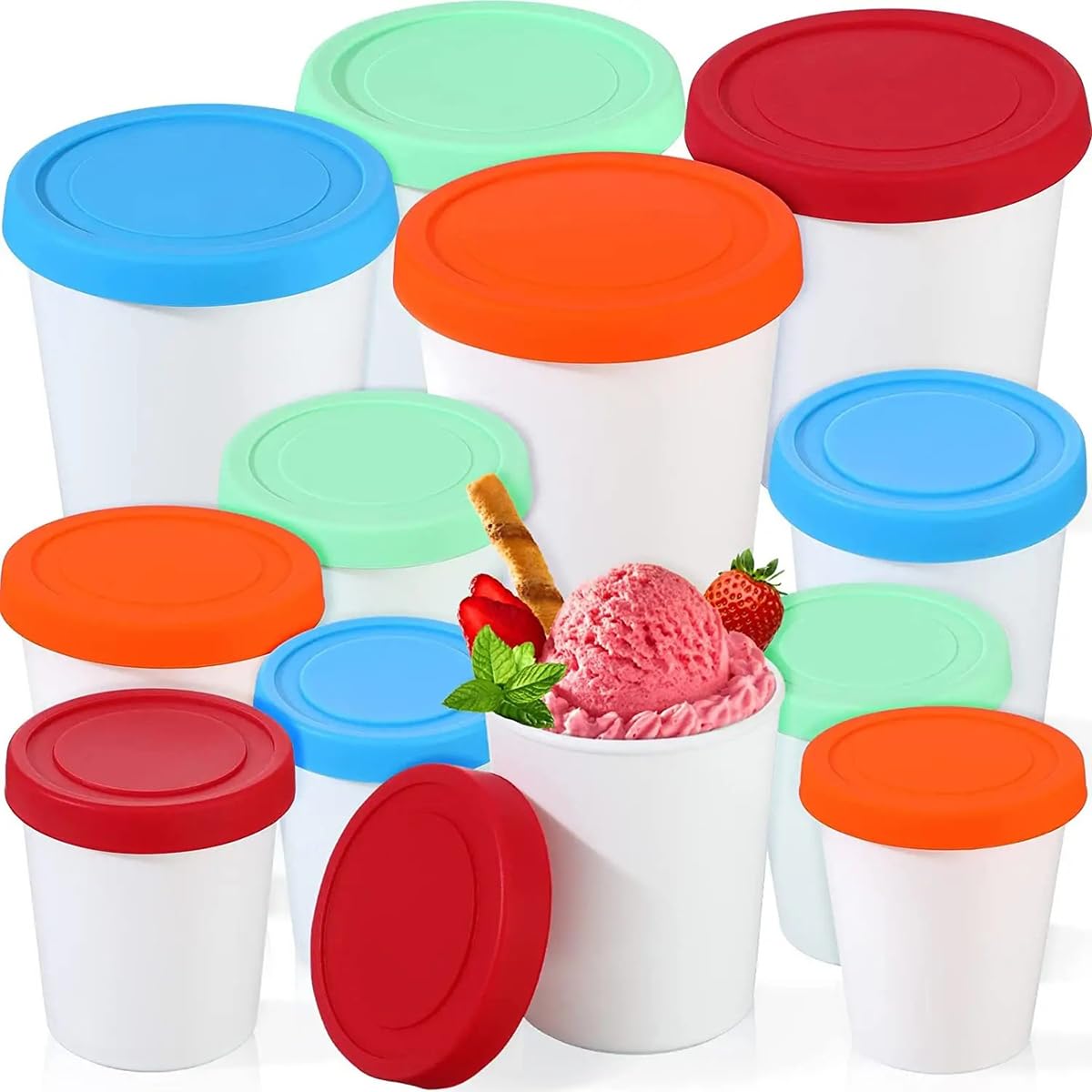 Alunsito 4 Pack Ice Cream Containers for Homemade Ice Cream Leak-Free Ice Cream Tubs with Lids Reusable Ice Cream Storage Cases for Freezer