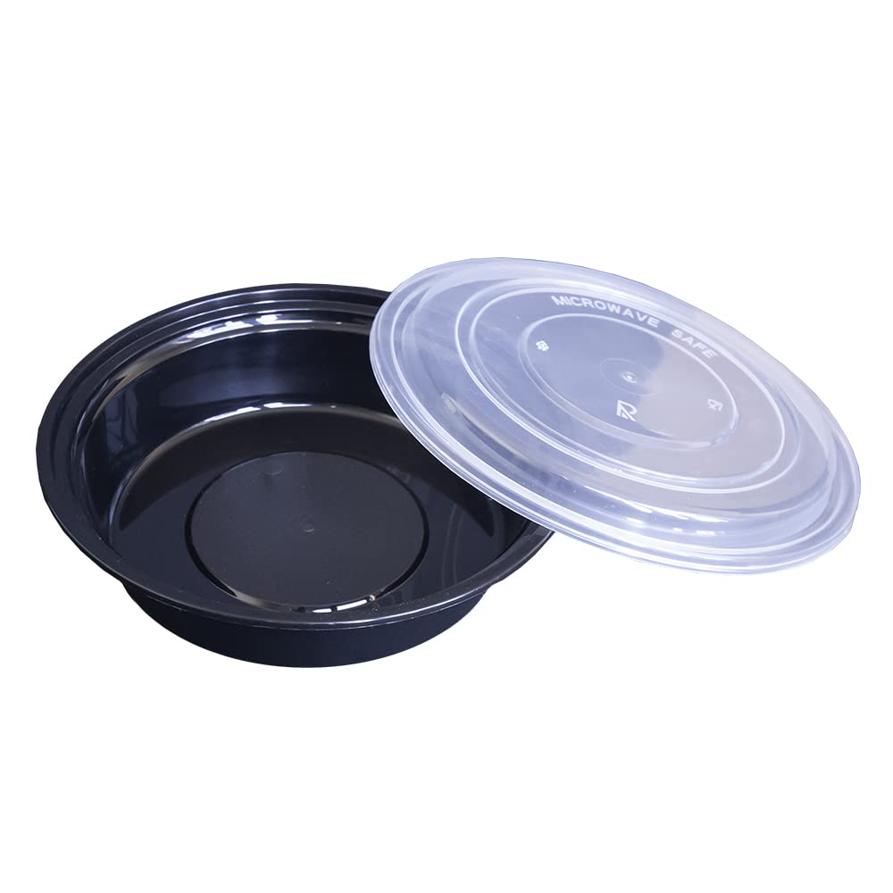 Generic 24 OZ Round Plastic Container With Lid Combo Pack - 24 Sets, Black, LH-Y24