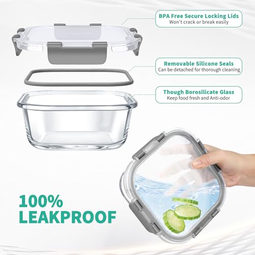 AMALEKO 17Set Glass Food Storage Containers with Lids Set, Leak-Proof Glass Meal Prep Containers BPA-Free, Airtight Containers for Food Storage, Lunch Containers for Office