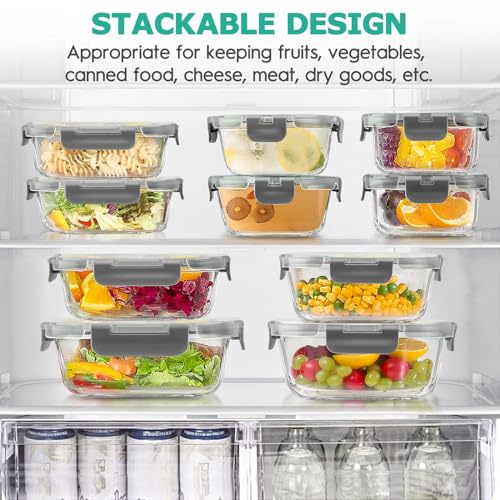 AMALEKO 17Set Glass Food Storage Containers with Lids Set, Leak-Proof Glass Meal Prep Containers BPA-Free, Airtight Containers for Food Storage, Lunch Containers for Office