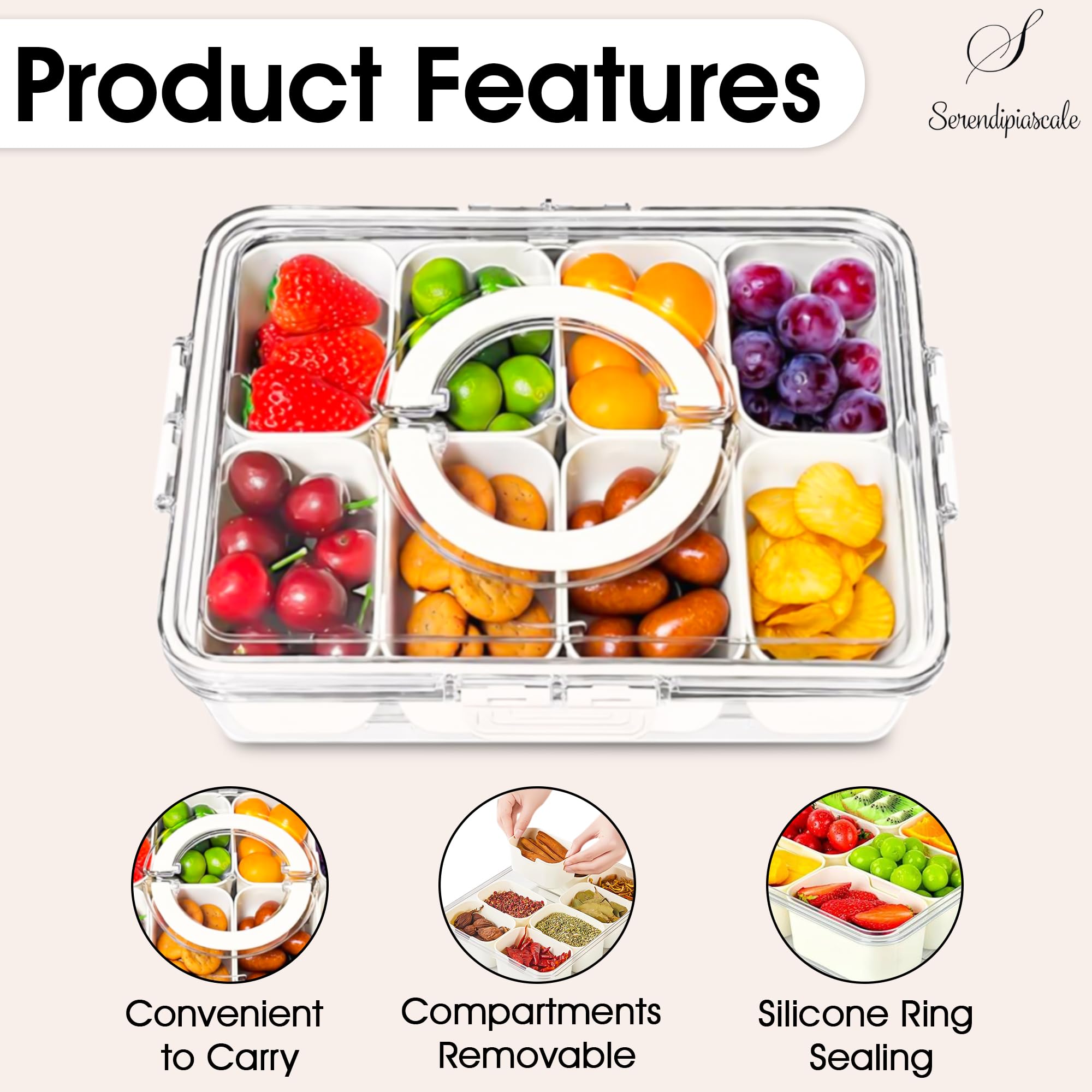 Big Snackle Box Charcuterie Container - Food Grade Portable Snack Box for Travel, Beach, and Car - Snack Shield Lock, Snap-On Tray, and Snack Storage for Charcuterie and More.