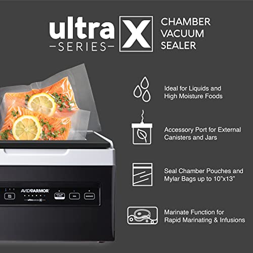 Avid Armor Chamber Vacuum Sealer USVX Ultra Series, Automatic Press and Go Vacuum and Seal Settings, Kitchen Friendly Black Color, Perfect for Liquid-Rich Foods, Meats, Fish, Pickling, Infusions