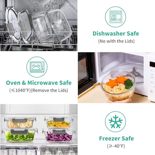 AMALEKO 17Set Glass Food Storage Containers with Lids Set, Leak-Proof Glass Meal Prep Containers BPA-Free, Airtight Containers for Food Storage, Lunch Containers for Office
