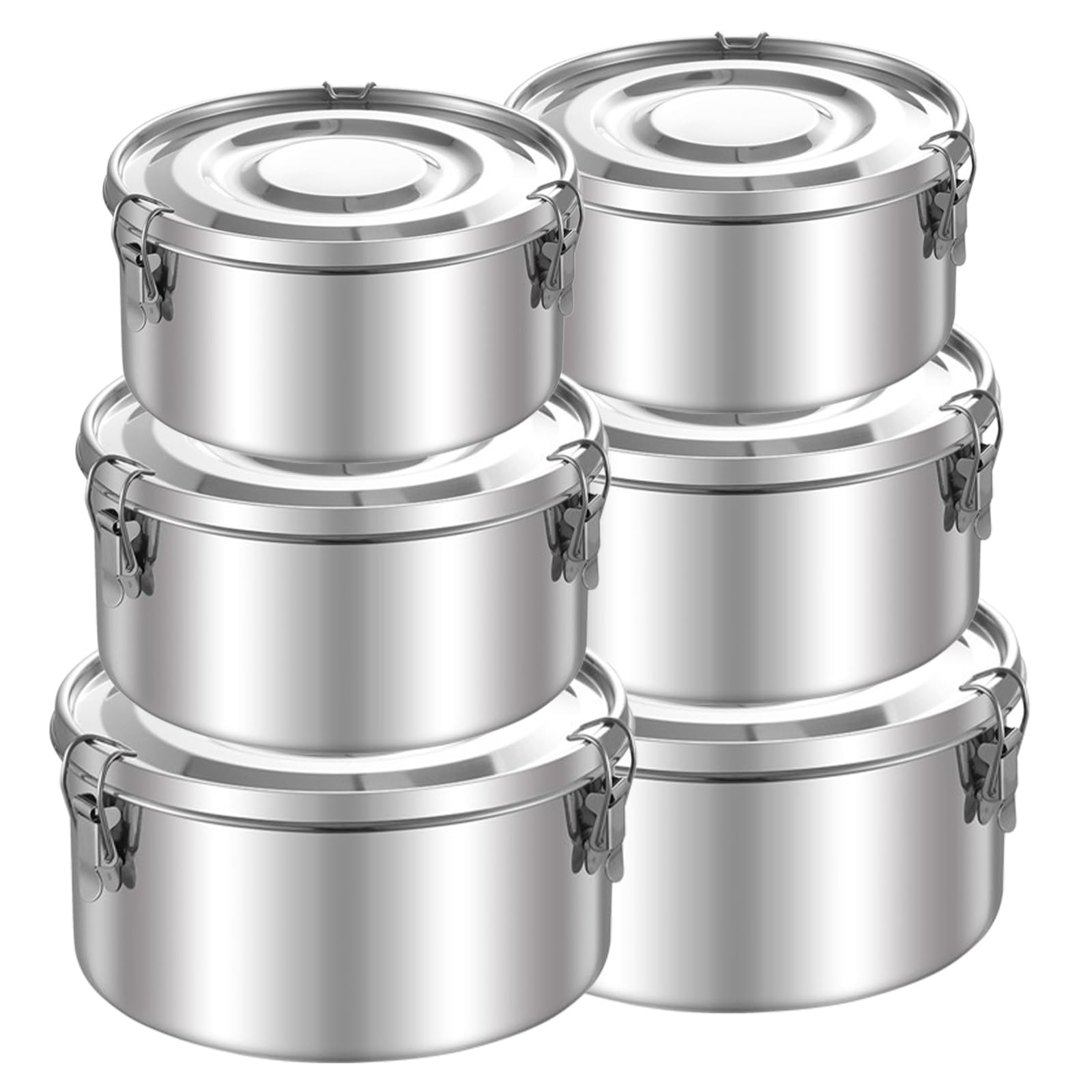 6 Pcs 304 Stainless Steel Food Storage Containers with Lid Bento Lunch Box Kimchi Containers Leak-Proof Reusable Flat Canister Food Box for Camping Trip Picnic Soup Salad,3 Size(22oz, 35oz, 54oz)