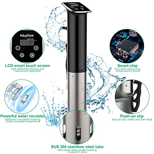 Keylitos Sous Vide Cooker Machine 1100W, IPX7 Waterproof Sous Vide Precision Cooker, Ultra-quiet Fast-Heating Immersion Circulator Precise Cooker with Accurate Temperature and Timer Control